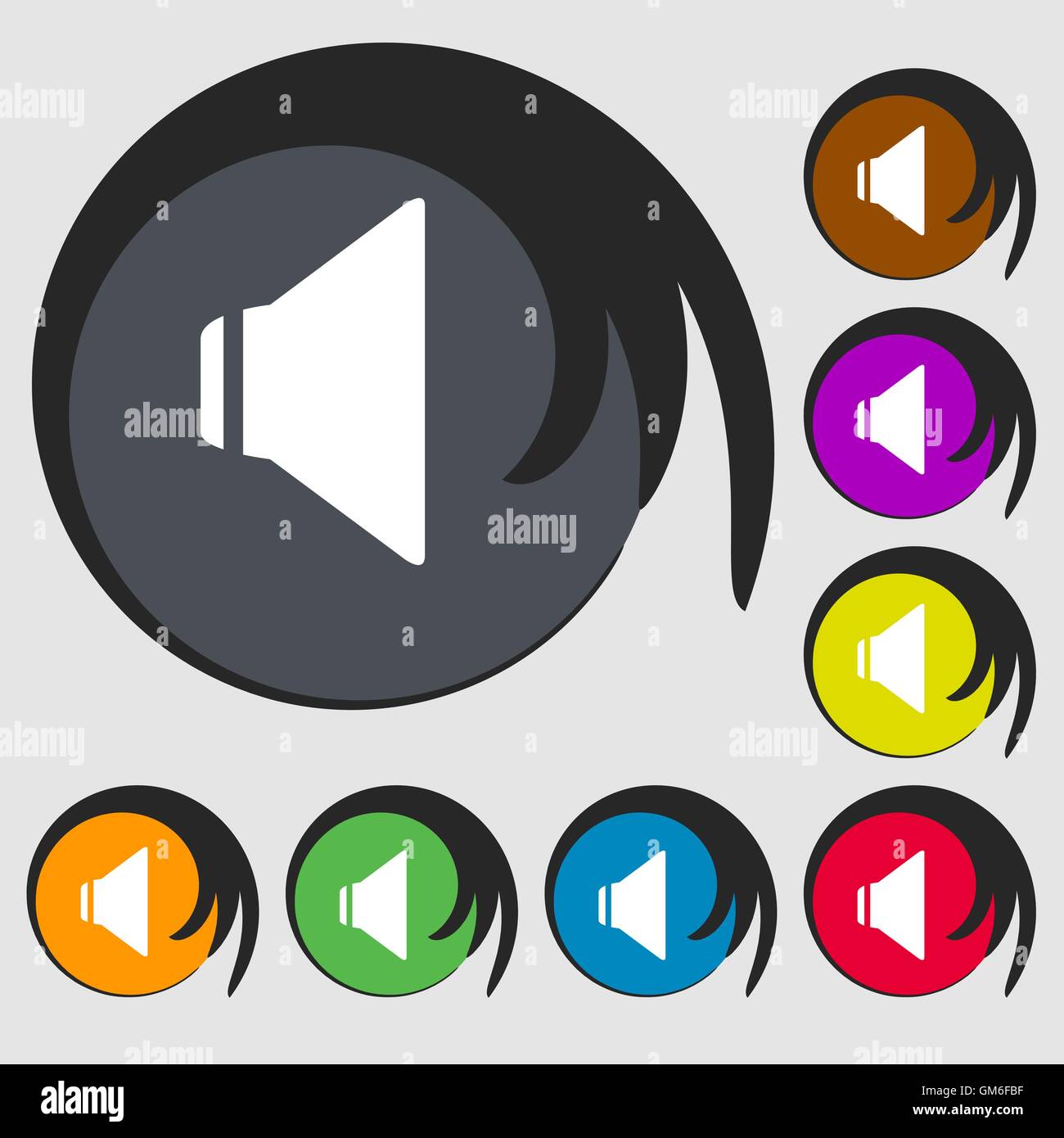 Speaker volume sign icon. Sound symbol. Symbols on eight colored ...