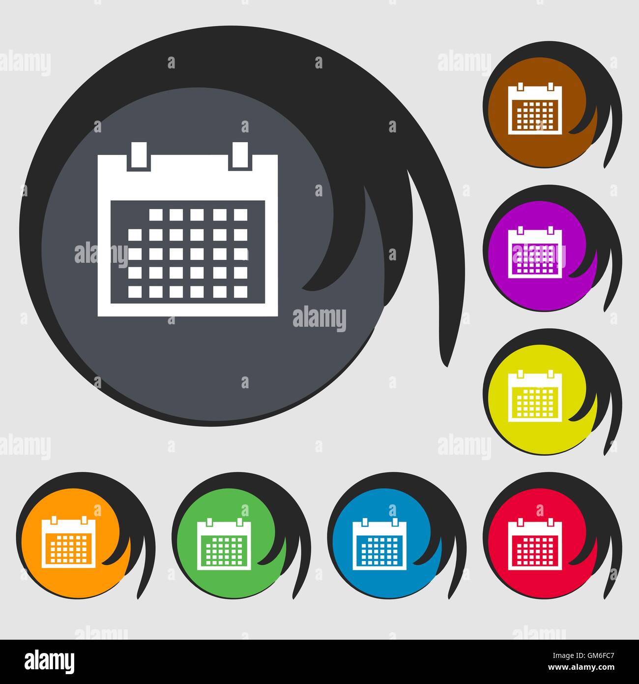 Calendar sign icon. days month symbol. Date button. Symbols on eight ...