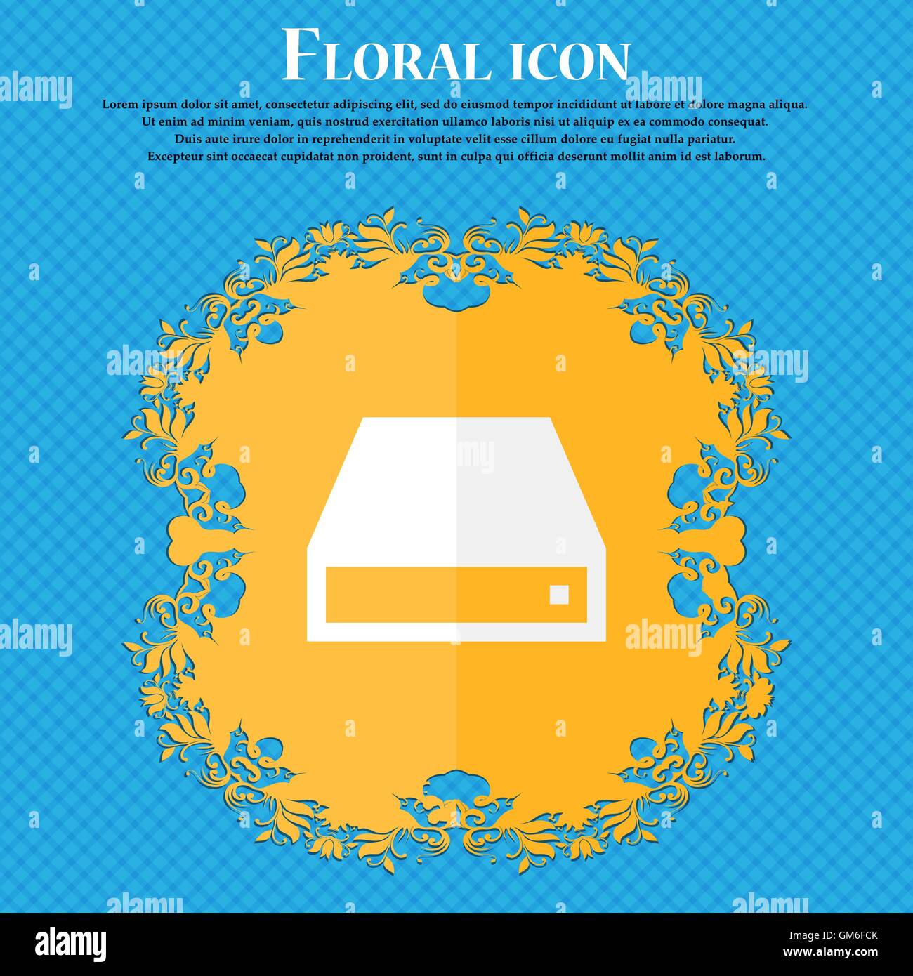 CD-ROM . Floral flat design on a blue abstract background with place ...