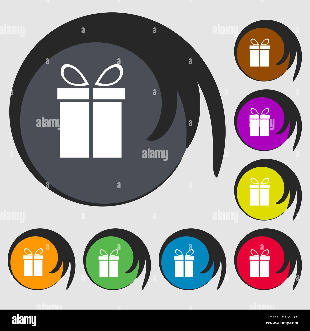 Gift box sign icon. Present symbol. Symbols on eight colored buttons ...