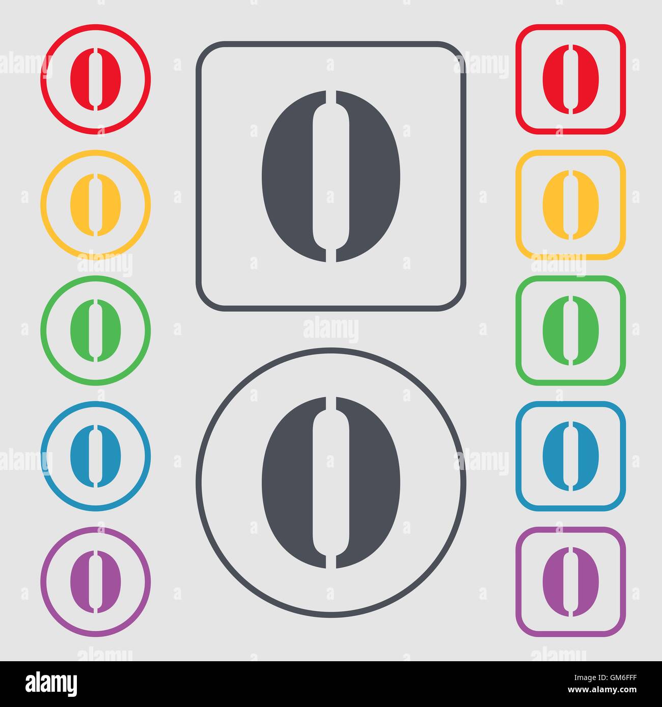 number zero icon sign. Symbols on the Round and square buttons with ...