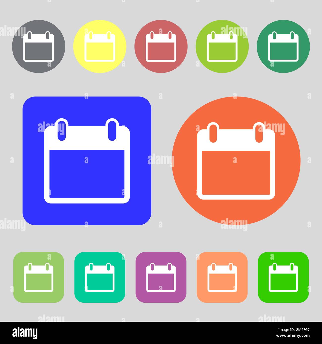 Calendar sign icon. days month symbol. Date button. 12 colored buttons ...
