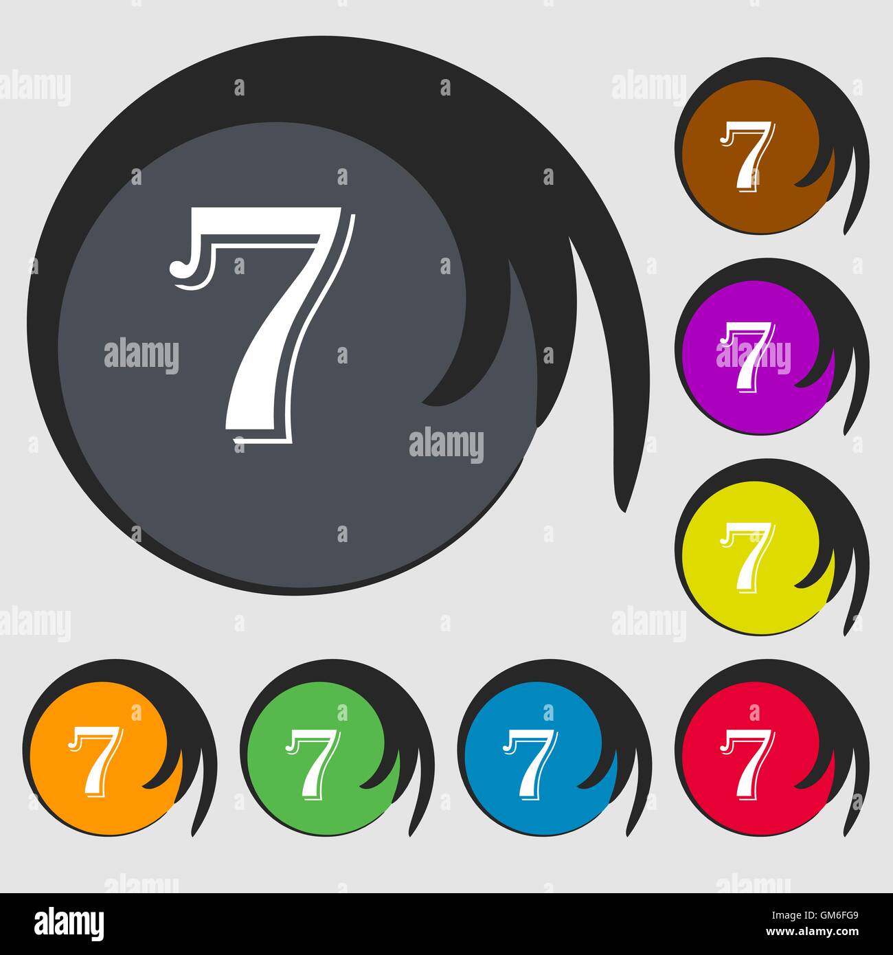 number seven icon sign. Symbols on eight colored buttons. Vector Stock ...