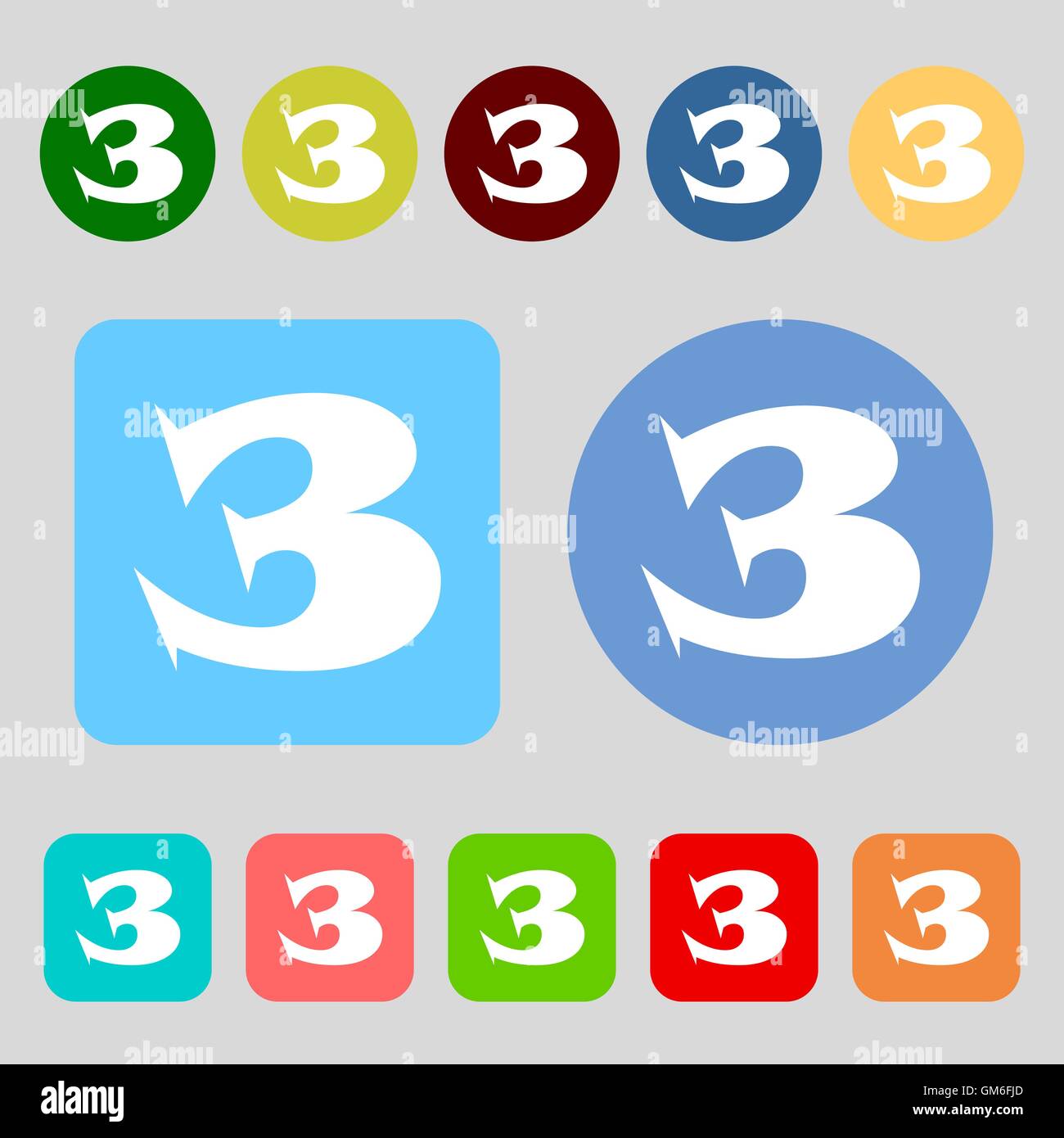 Third place award sign. Winner symbol. Step three. 12 colored buttons ...