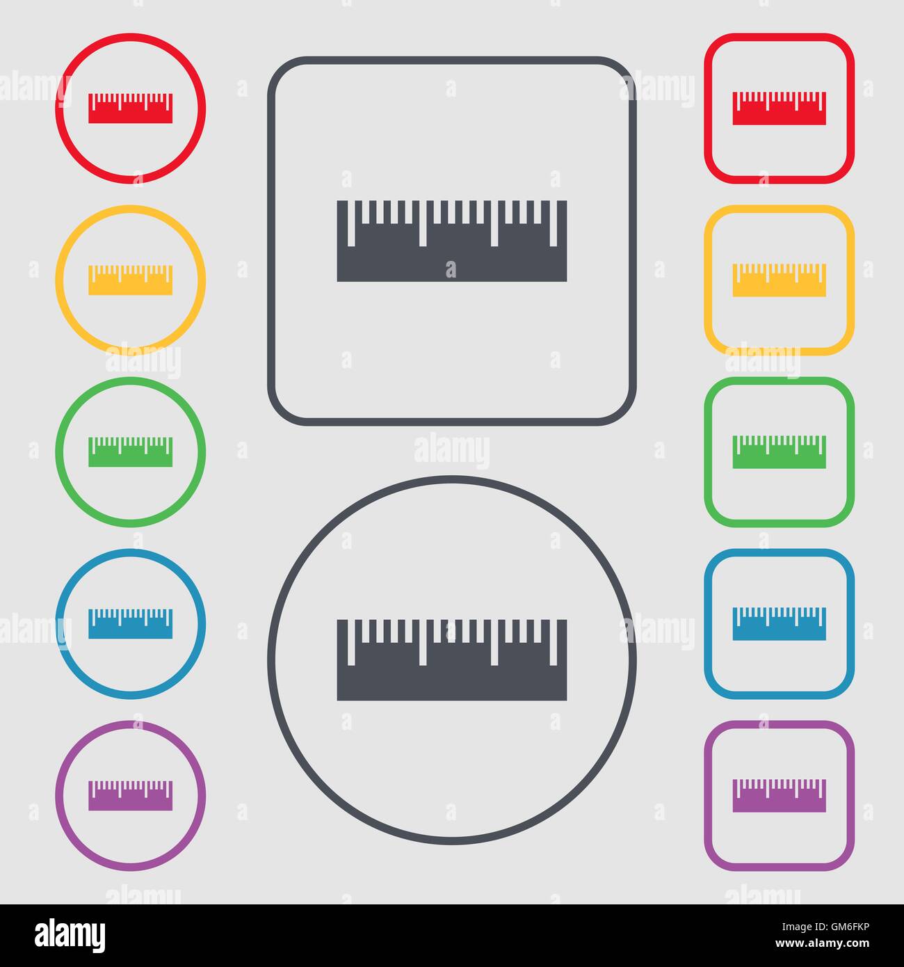 Ruler sign icon. School tool symbol. Symbols on the Round and square ...