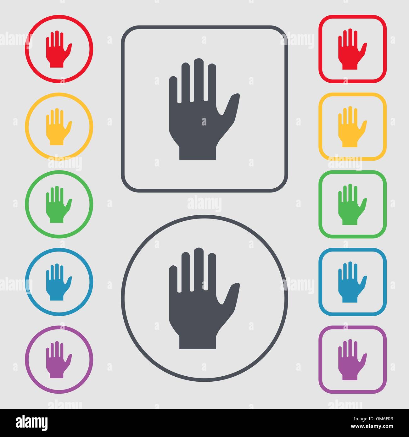 Hand print sign icon. Stop symbol. Symbols on the Round and square ...