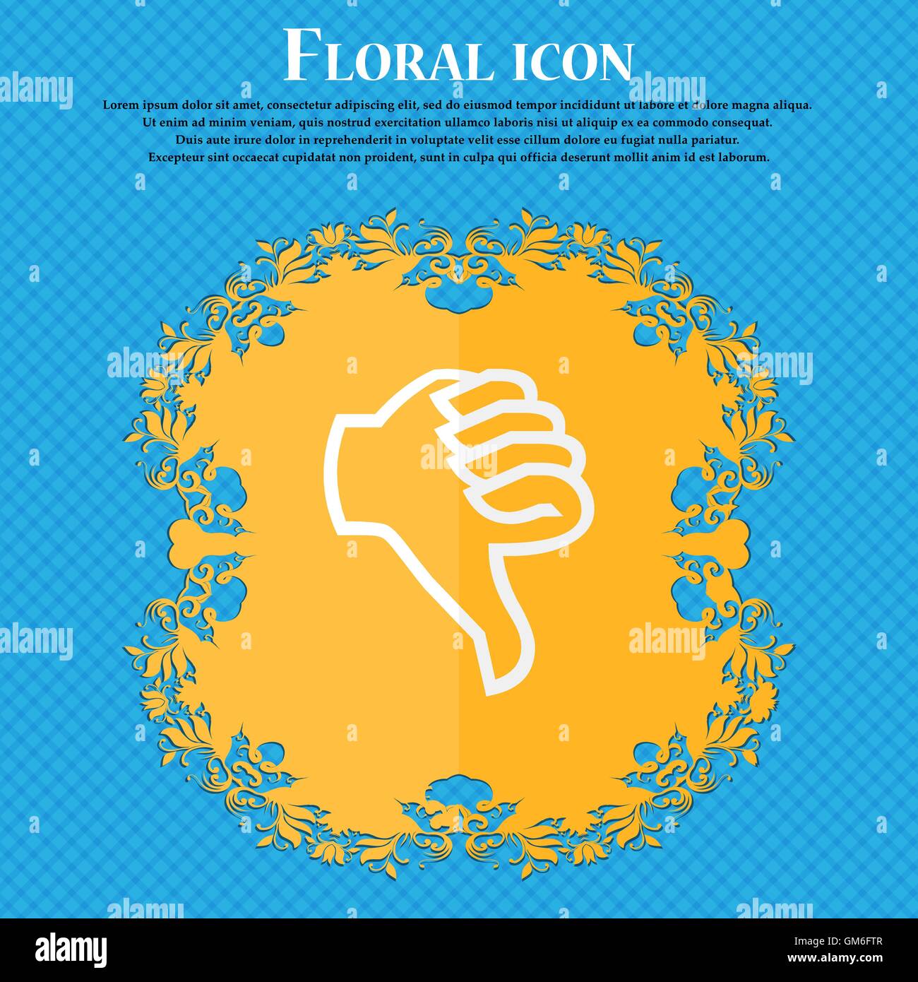 Dislike sign icon. Thumb down. Hand finger down symbol. Floral flat ...