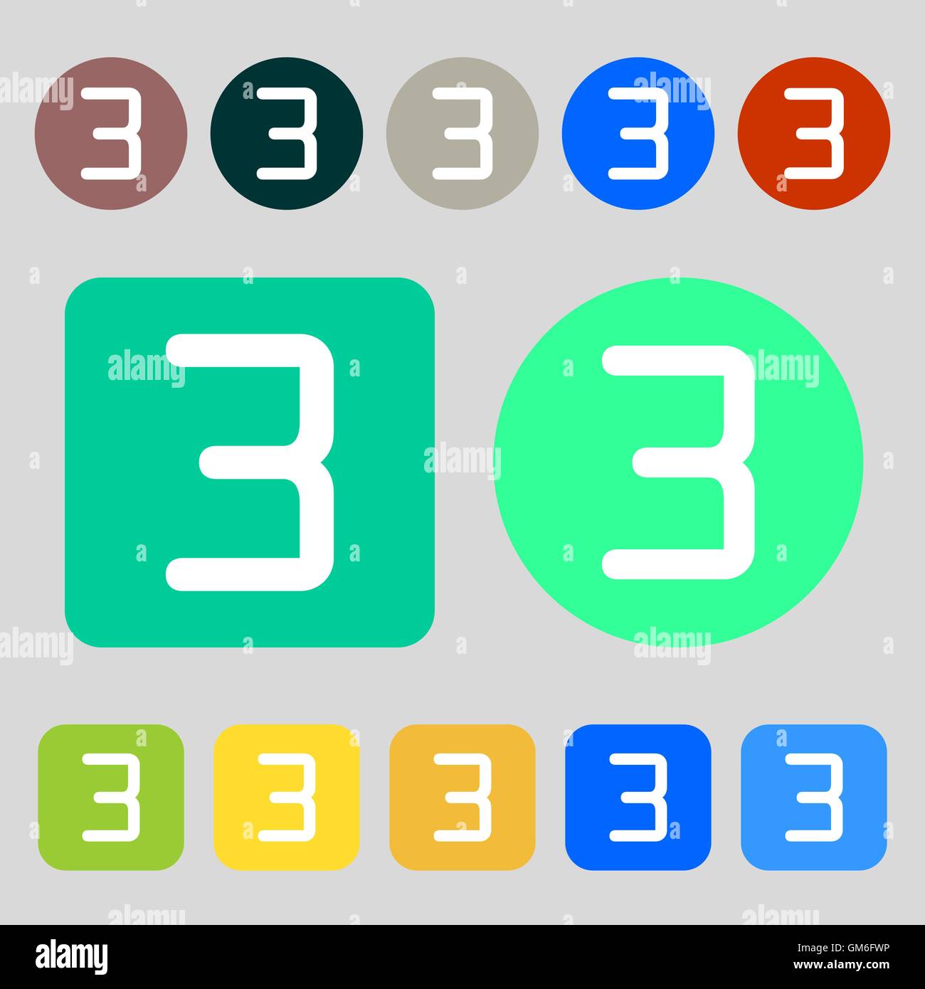 Third place award sign. Winner symbol. Step three. 12 colored buttons ...