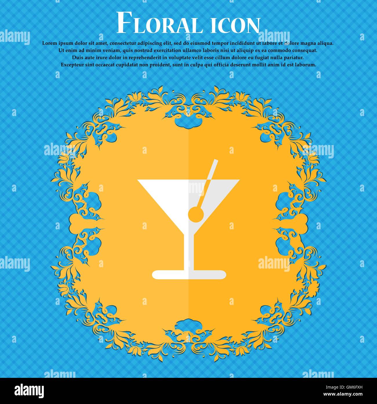 cocktail. Floral flat design on a blue abstract background with place ...