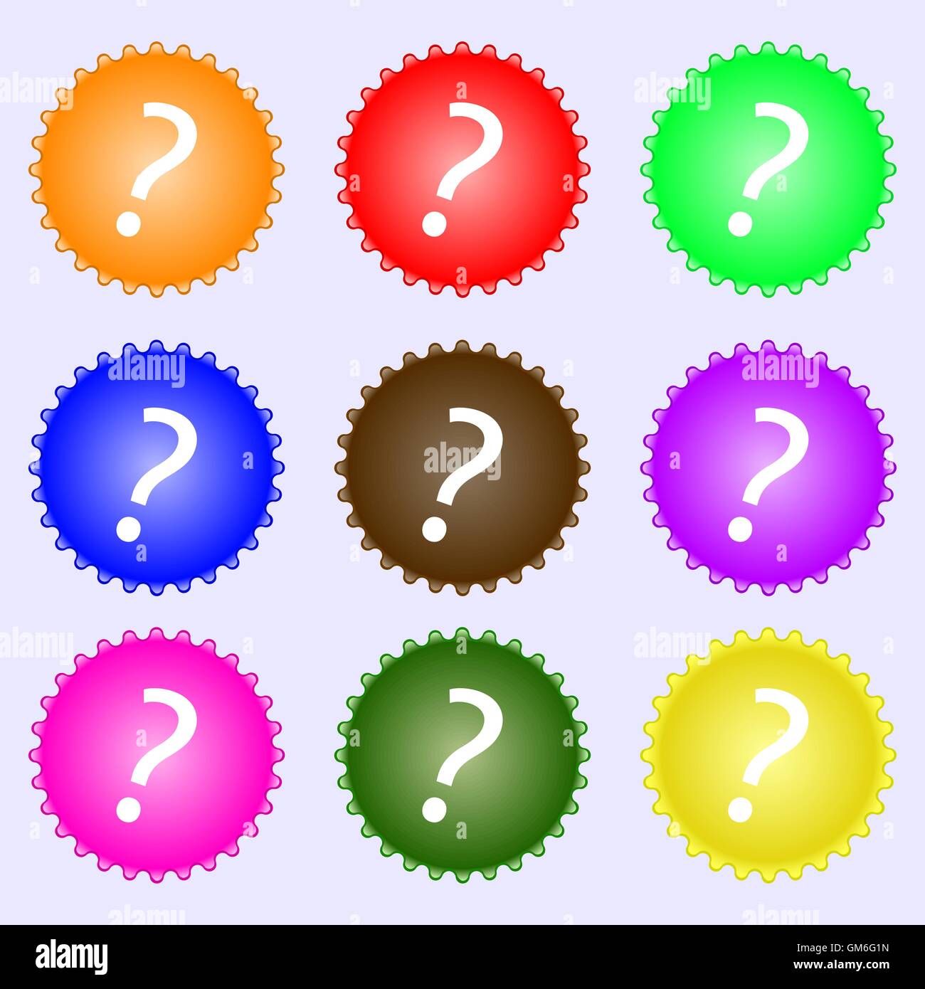Question mark sign icon. Help symbol. FAQ sign. A set of nine different ...