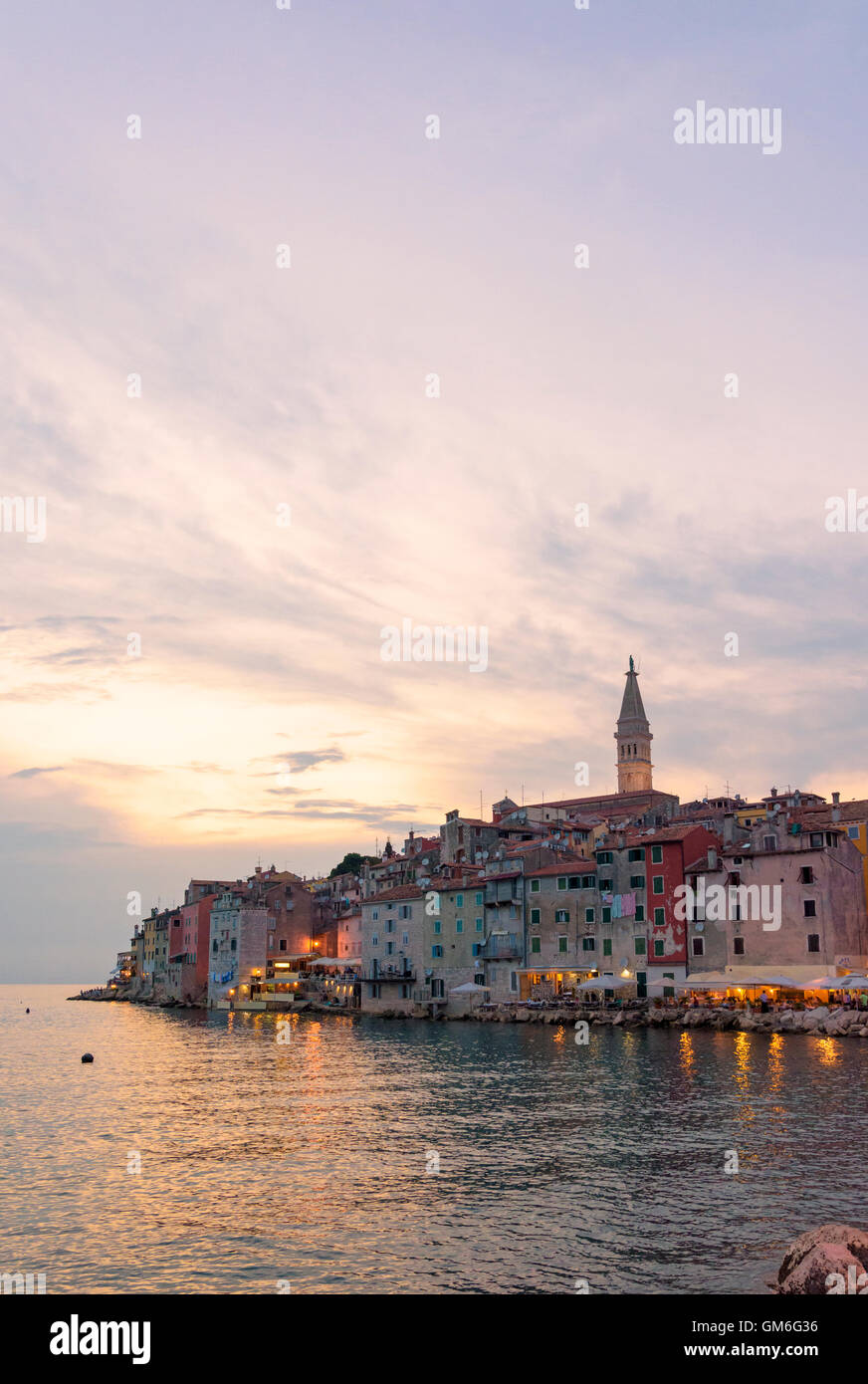 Rovinj Old Town sunset over the colourful weathered buildings of the ...