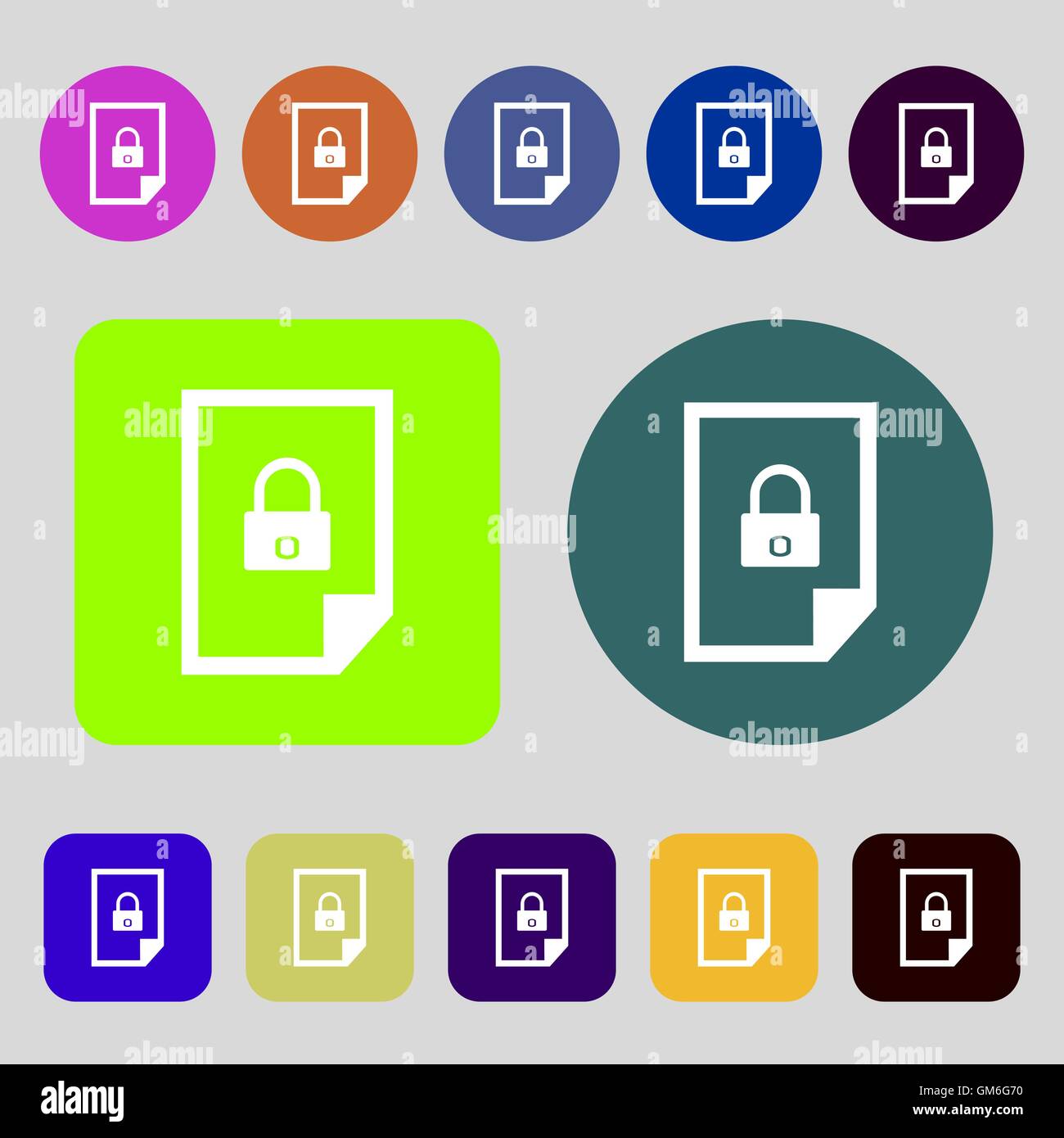 file unlocked icon sign. 12 colored buttons. Flat design. Vector Stock ...