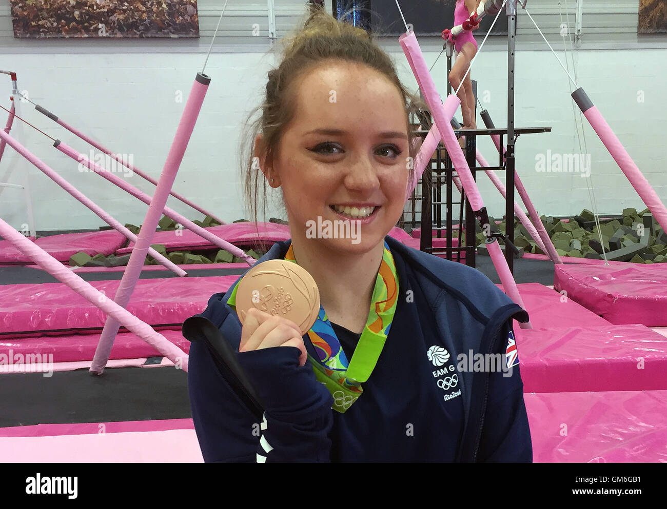 Gymnast Amy Tinkler shows off her bronze medal she won in the Women's ...