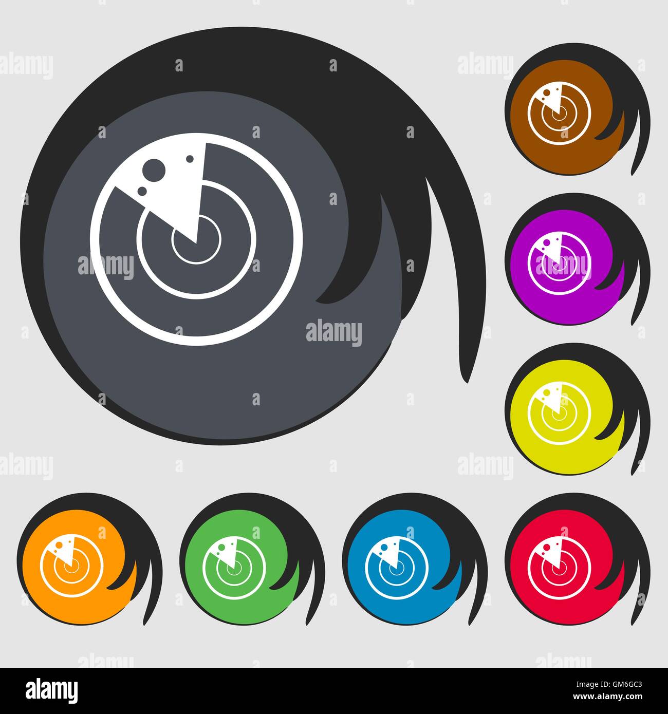 radar icon sign. Symbols on eight colored buttons. Vector Stock Vector ...