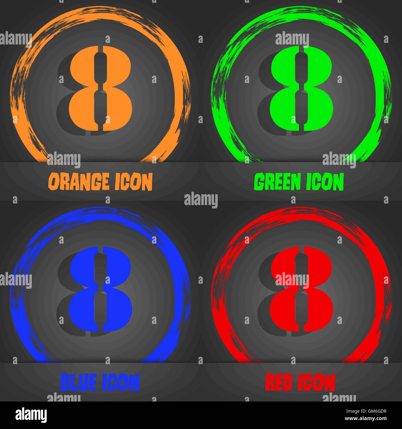 number Eight icon sign. Fashionable modern style. In the orange, green ...