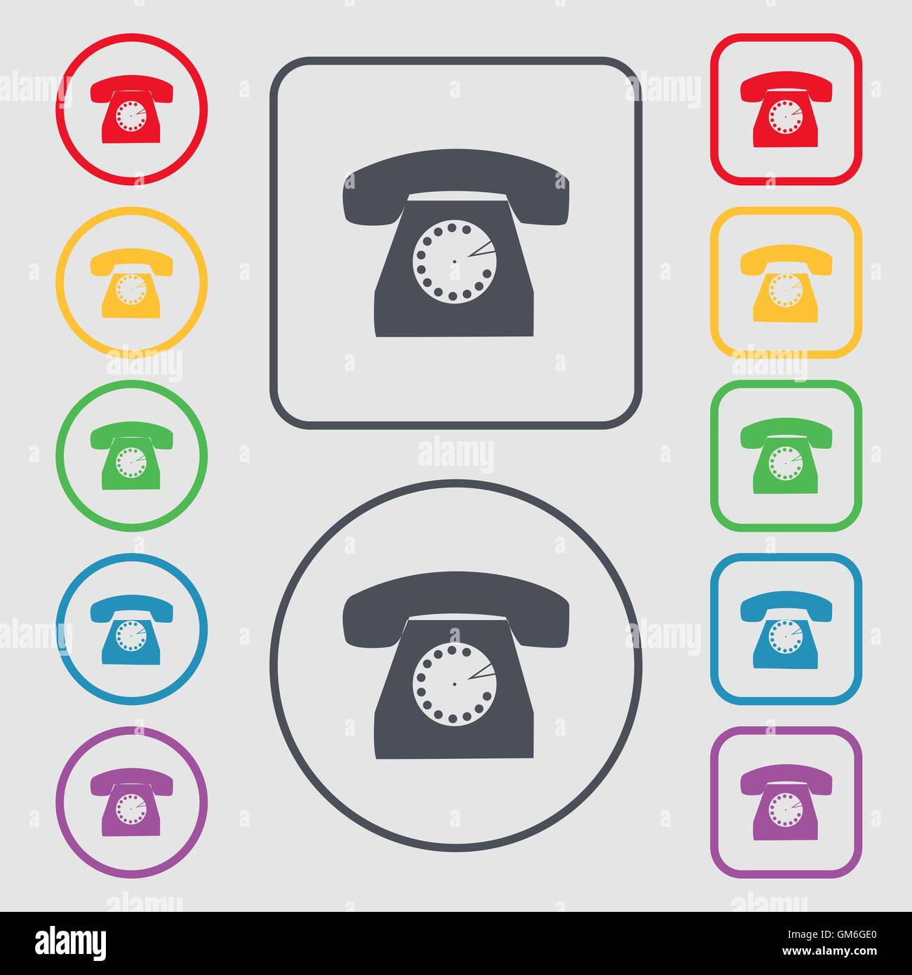 Retro telephone icon symbol. Symbols on the Round and square buttons ...