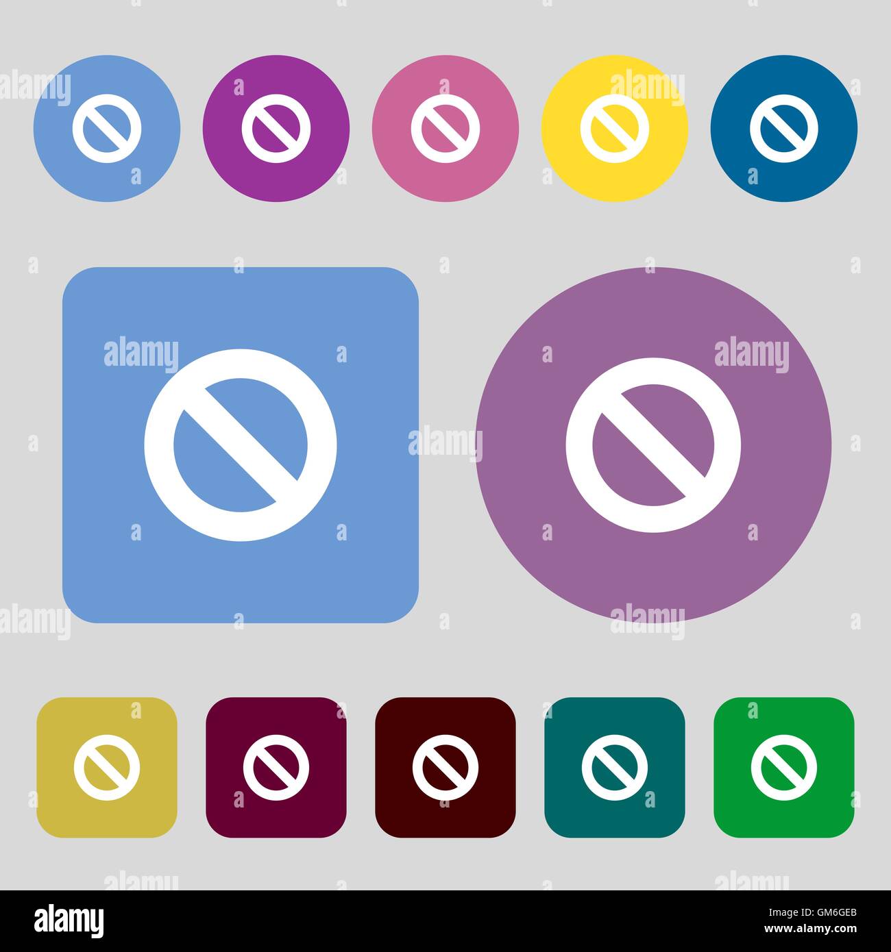 Stop sign icon. Prohibition symbol. No sign. 12 colored buttons. Flat ...