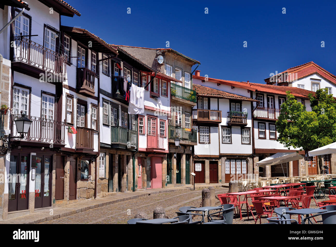 Portugal: Historic buildings and balcony houses around Santiago Square ...