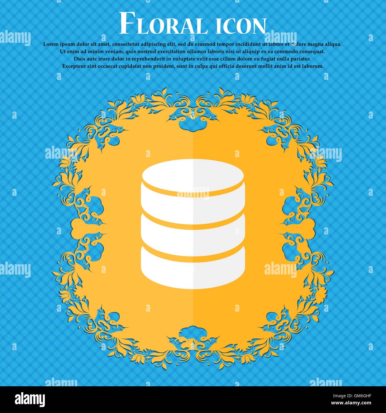 Hard disk and database sign icon. flash drive stick symbol. Floral flat ...