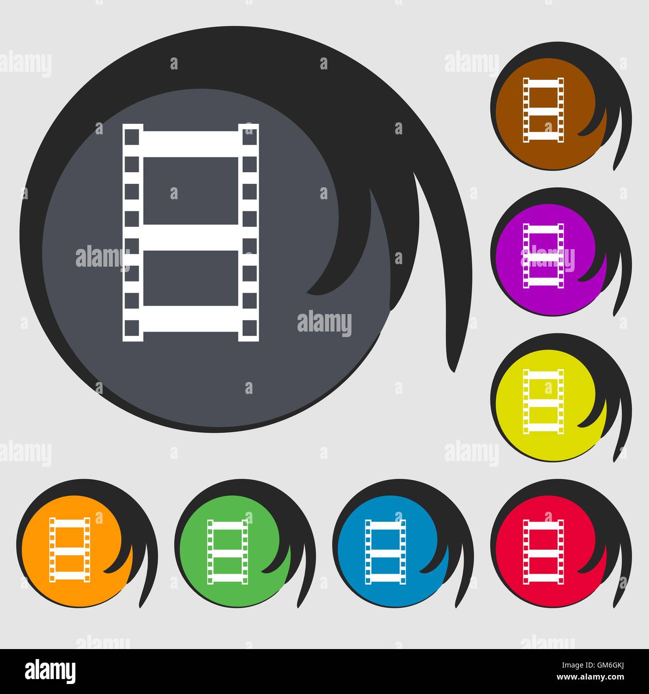 Video sign icon. frame symbol. Symbols on eight colored buttons. Vector ...