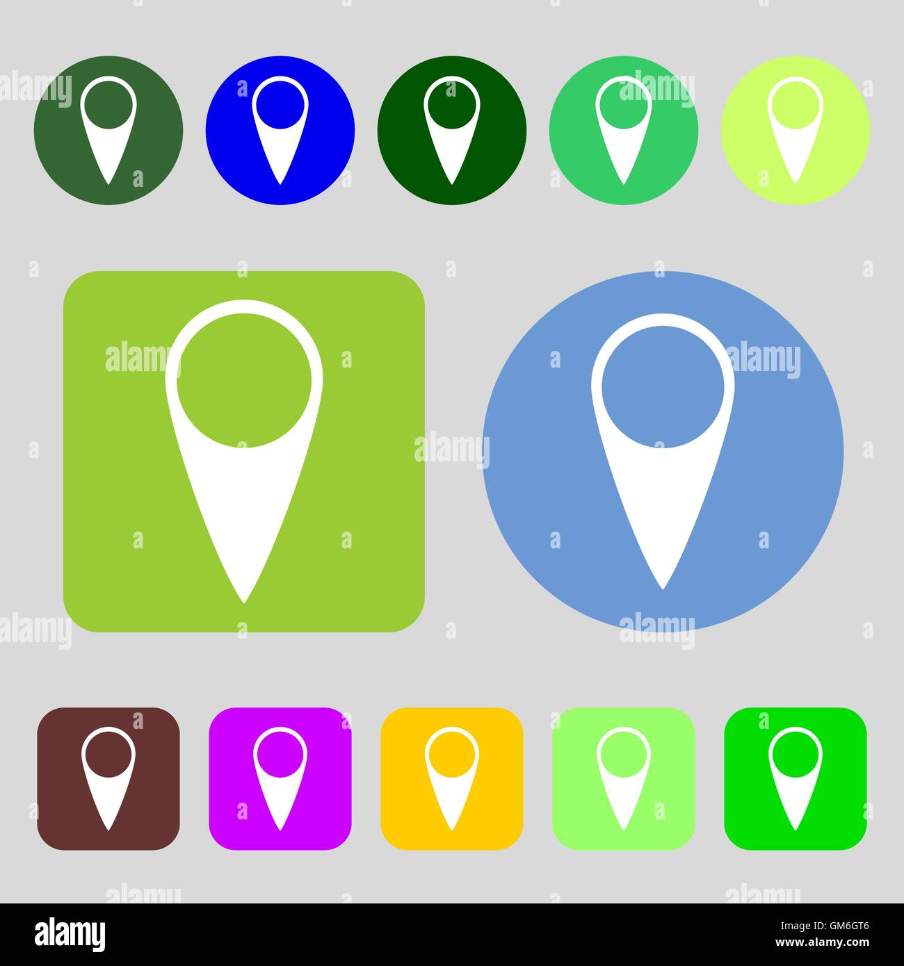 Map pointer icon. GPS location symbol. 12 colored buttons. Flat design. Vector Stock Vector ...
