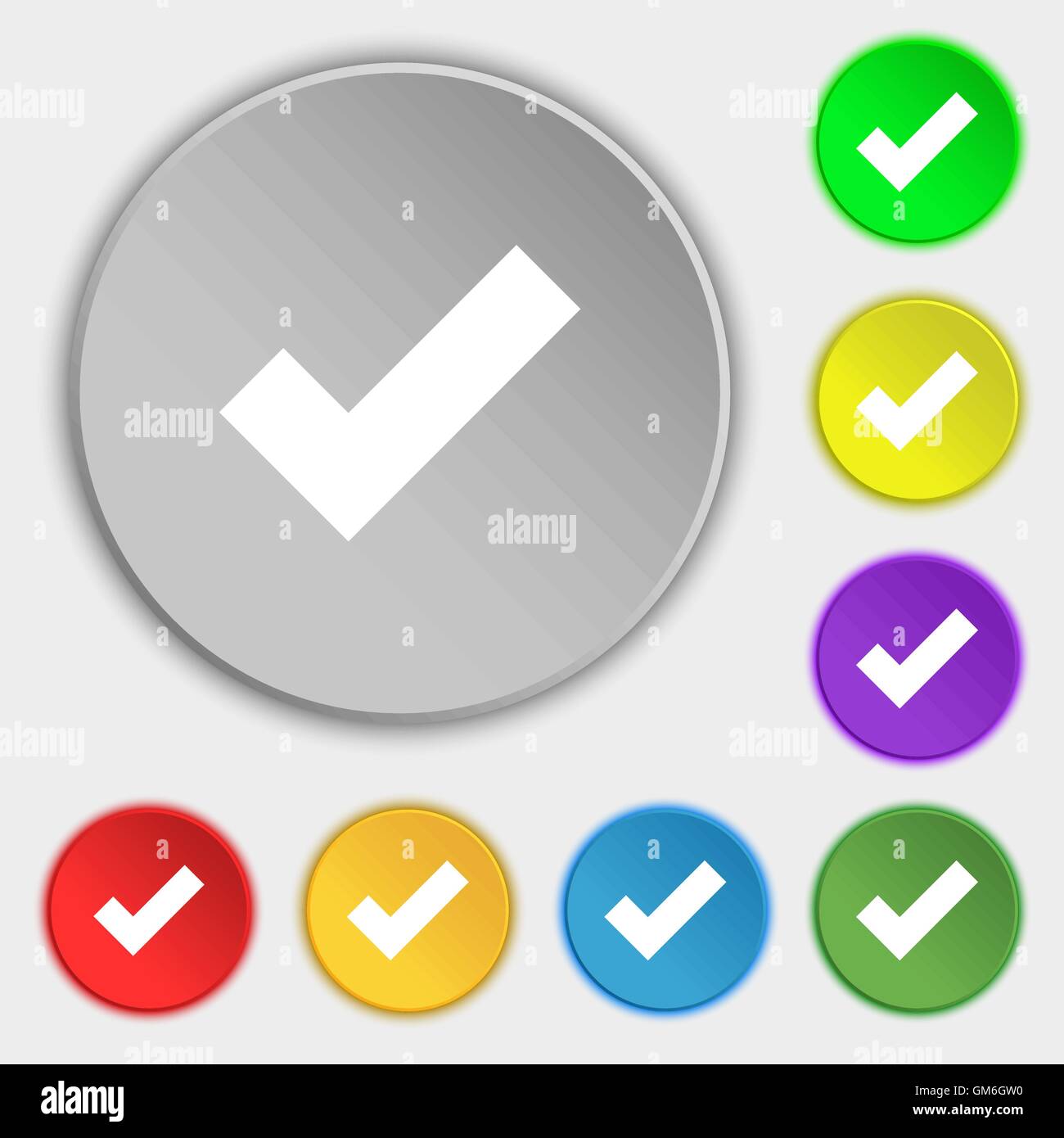 Check mark sign icon . Confirm approved symbol. Symbols on eight flat ...