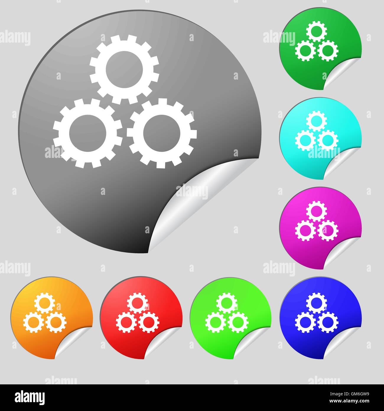 Cog settings sign icon. Cogwheel gear mechanism symbol. Set of eight ...