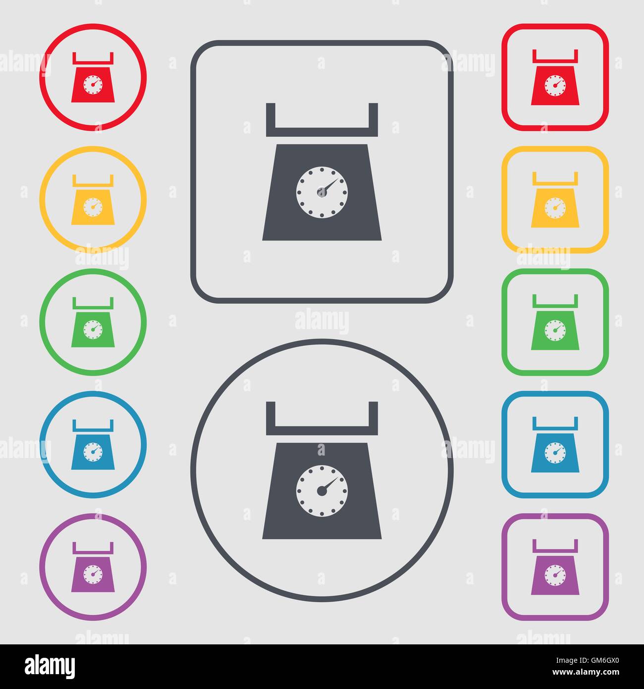 kitchen scales icon sign. Symbols on the Round and square buttons with ...