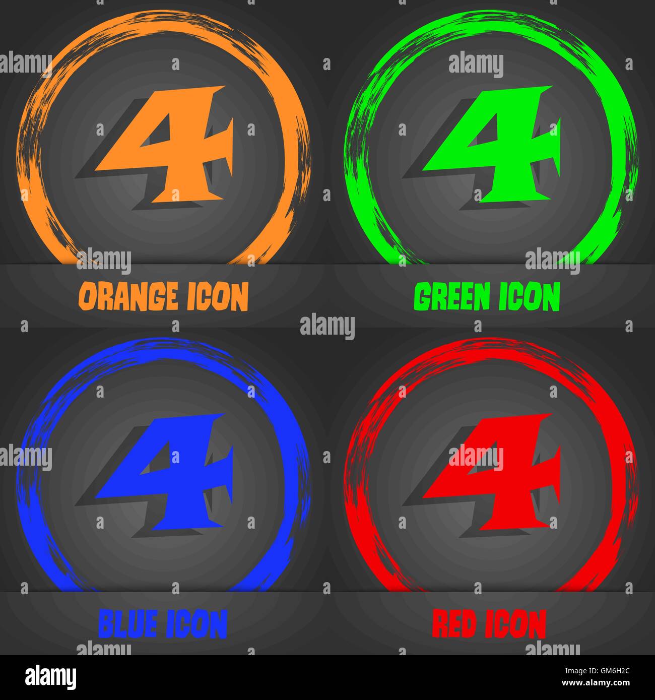 number four icon sign. Fashionable modern style. In the orange, green ...