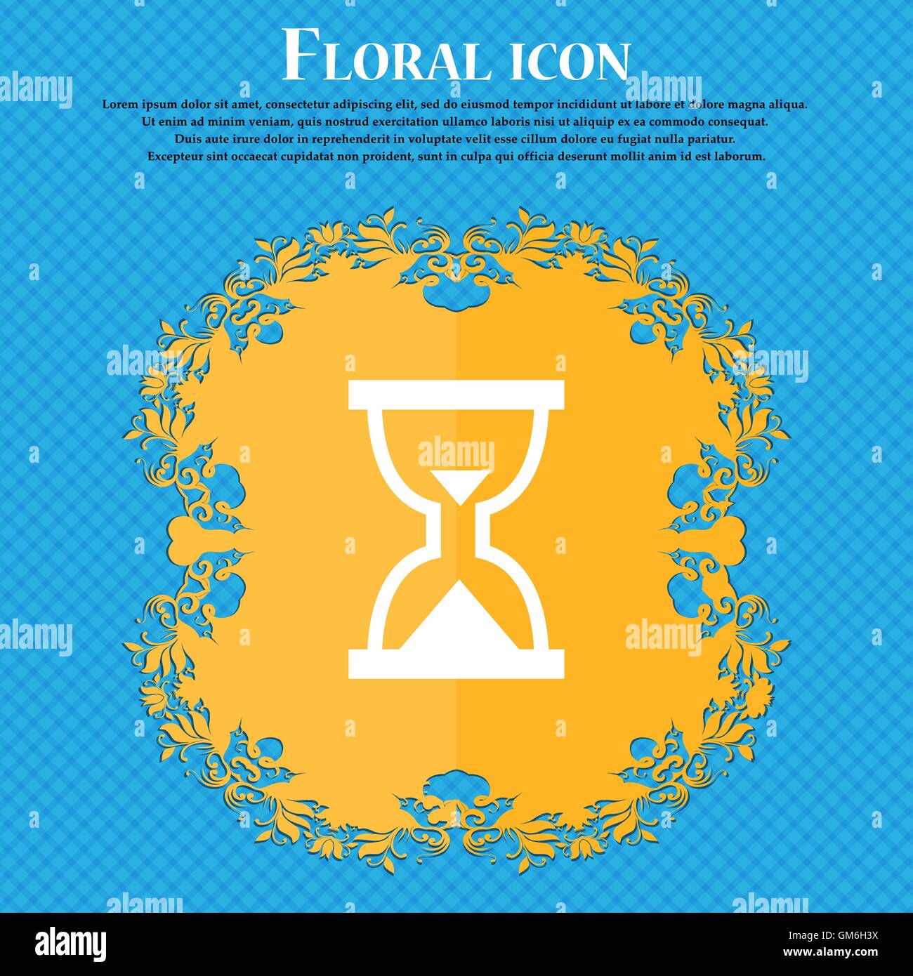 Hourglass, Sand timer . Floral flat design on a blue abstract ...