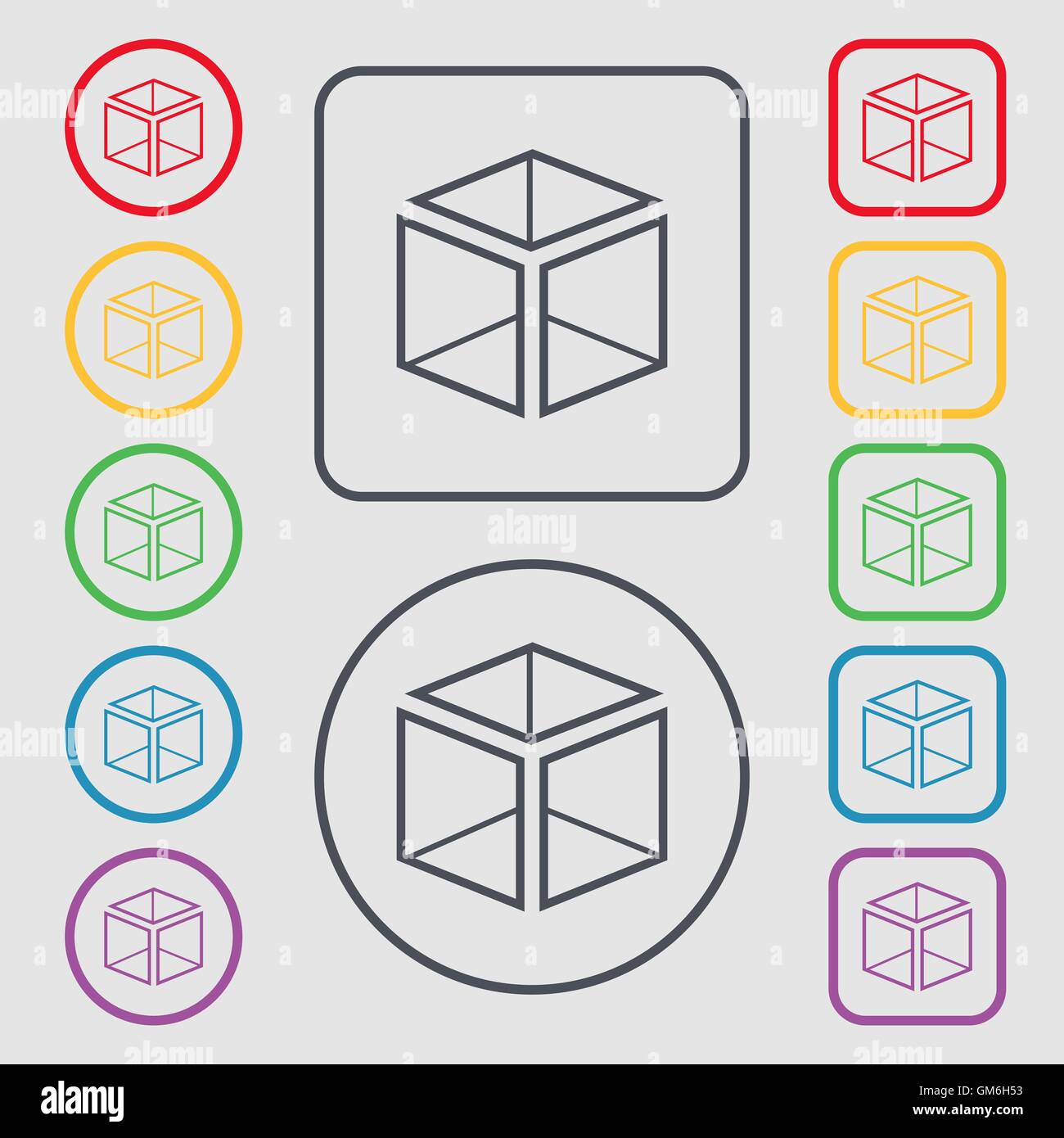 3d cube icon sign. Symbols on the Round and square buttons with frame ...