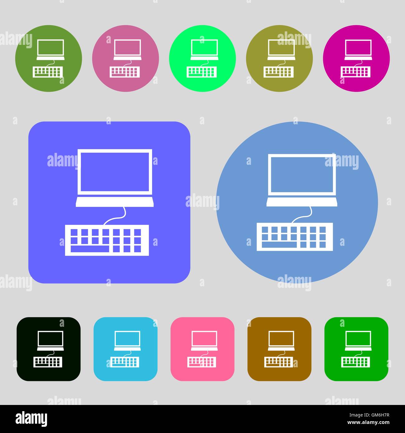 Computer monitor and keyboard Icon. 12 colored buttons. Flat design ...