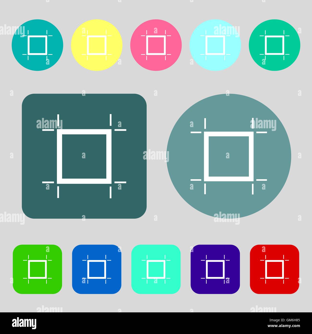 Crops and Registration Marks icon sign. 12 colored buttons. Flat design ...