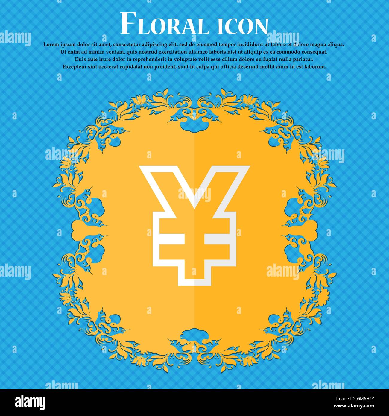 Yen JPY. Floral flat design on a blue abstract background with place ...