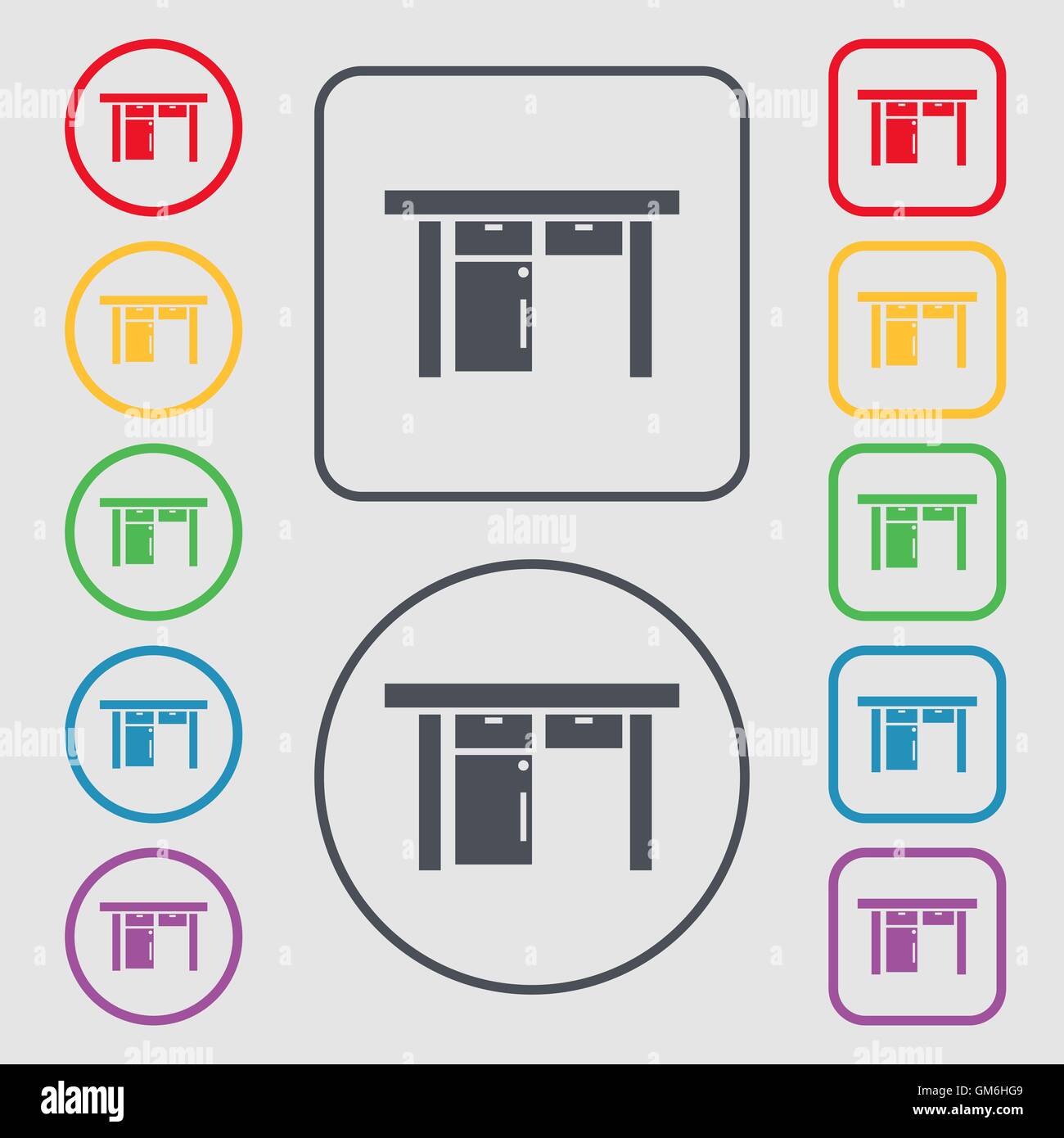 Table icon sign. Symbols on the Round and square buttons with frame ...