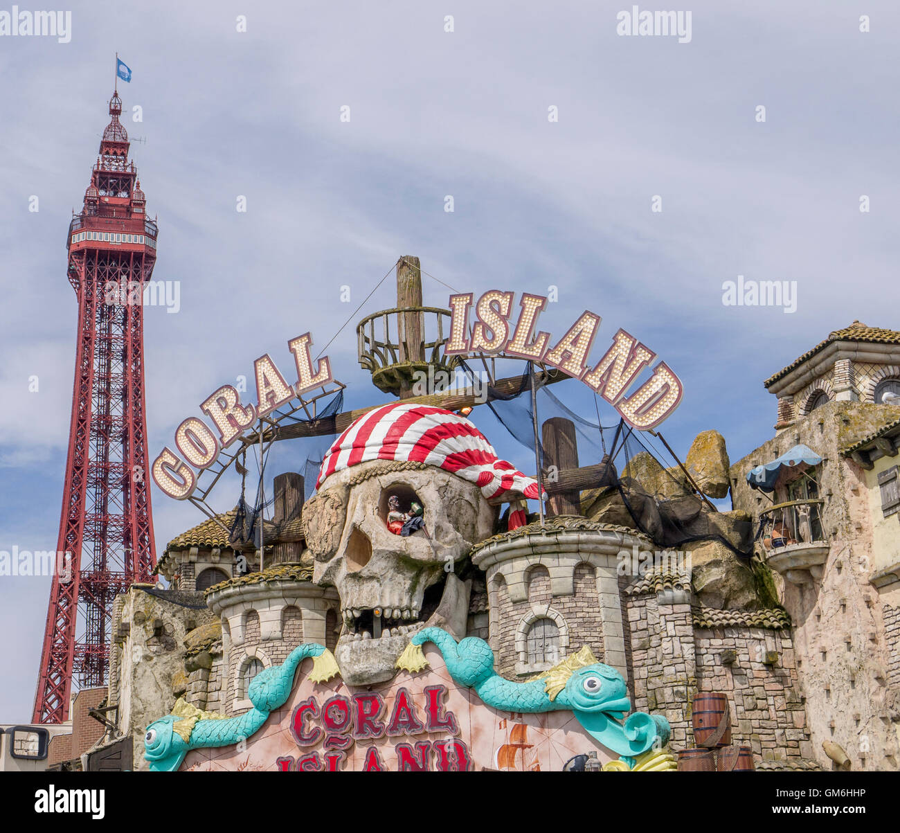Coral Island arcade in front of Blackpool Tower Stock Photo - Alamy