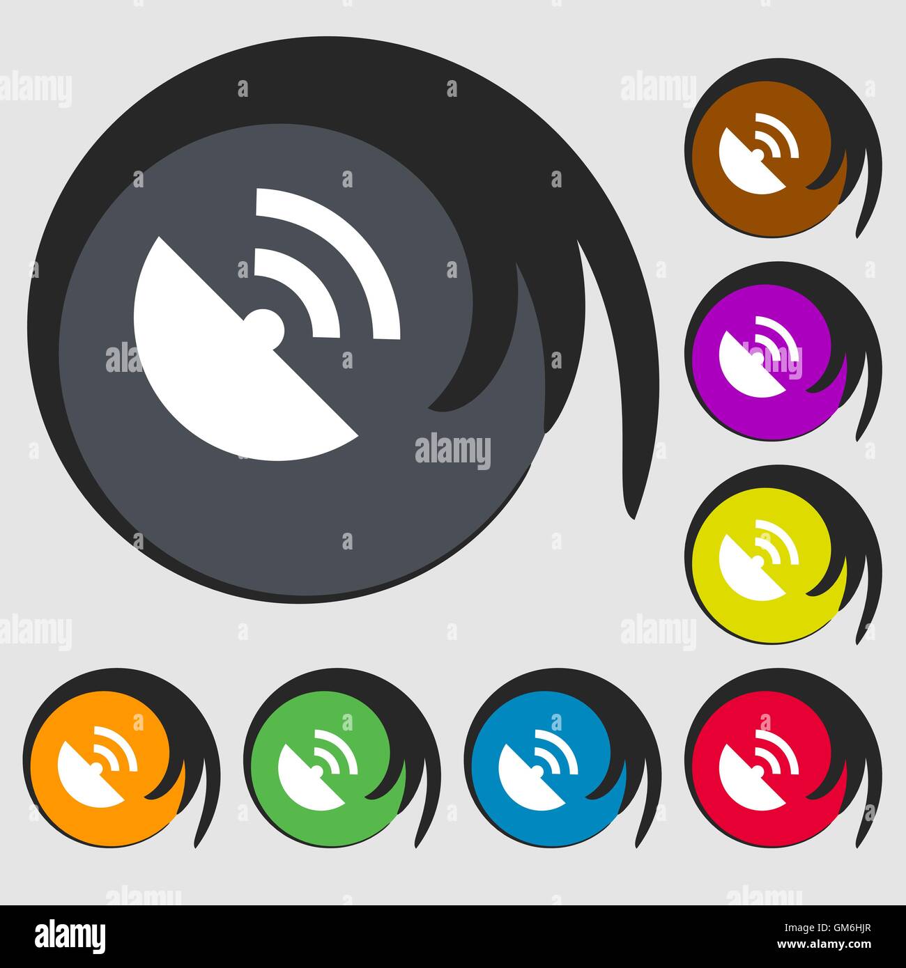 GPS icon. Flat modern. Symbols on eight colored buttons. Vector Stock ...