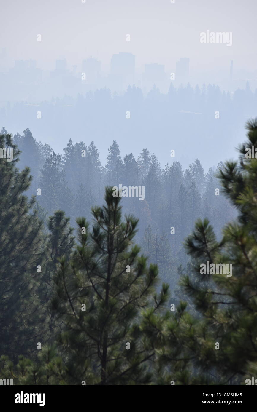 Downtown Spokane filled with wildfire smoke Stock Photo - Alamy