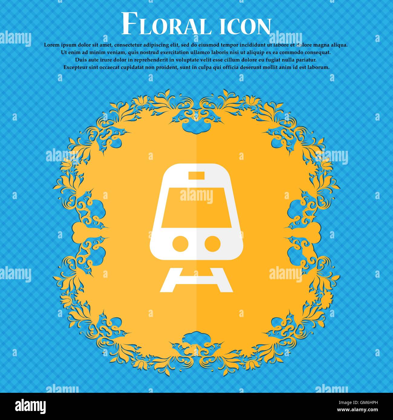 Train . Floral flat design on a blue abstract background with place for ...