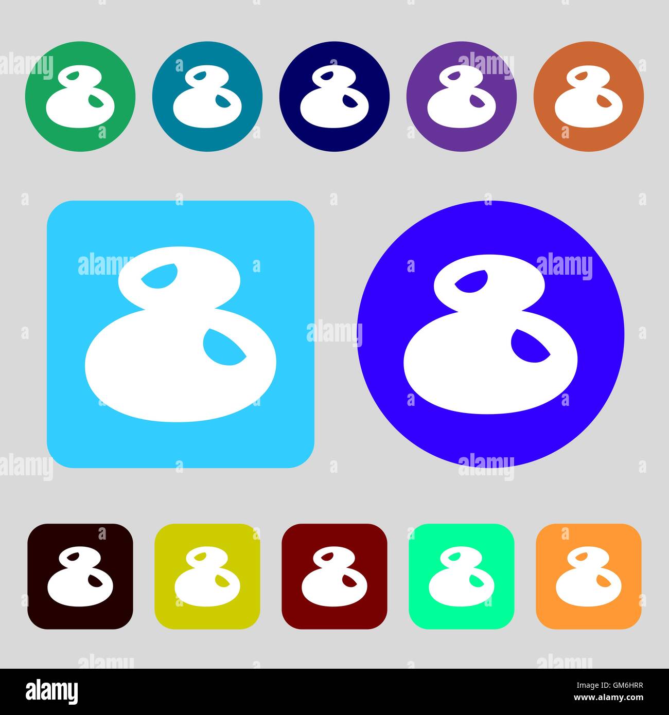 number Eight icon sign. 12 colored buttons. Flat design. Vector Stock ...