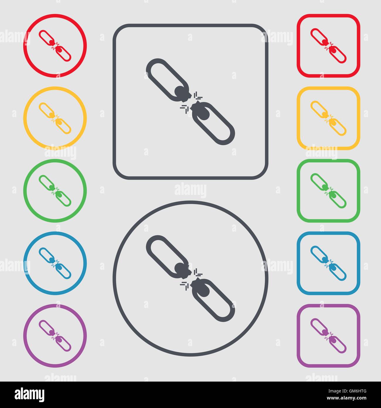 Broken connection flat single icon. Symbols on the Round and square ...