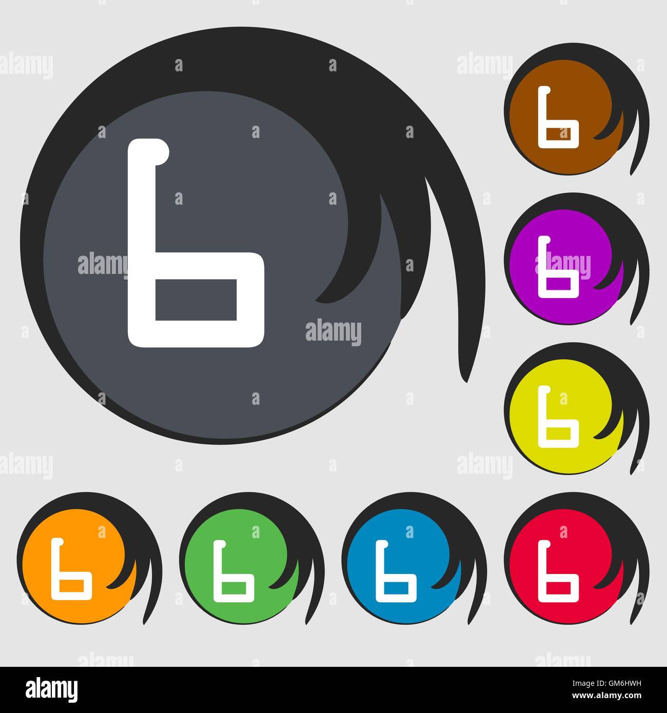 number six icon sign. Symbols on eight colored buttons. Vector Stock ...