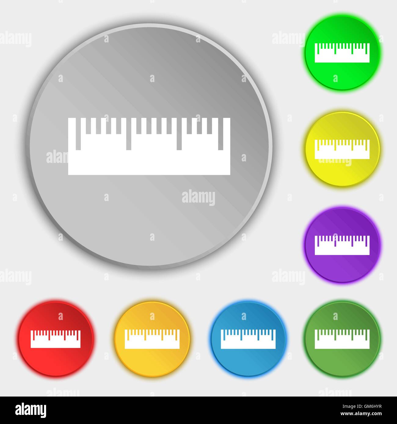 Ruler sign icon. School tool symbol. Symbols on eight flat buttons ...