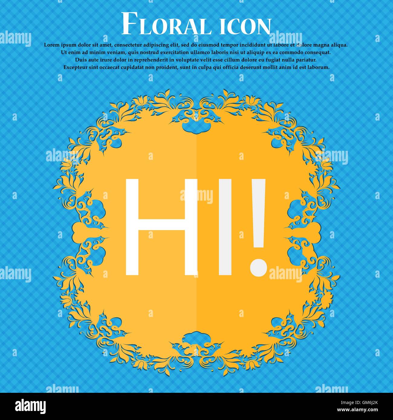 HI sign icon. India translation symbol. Floral flat design on a blue ...