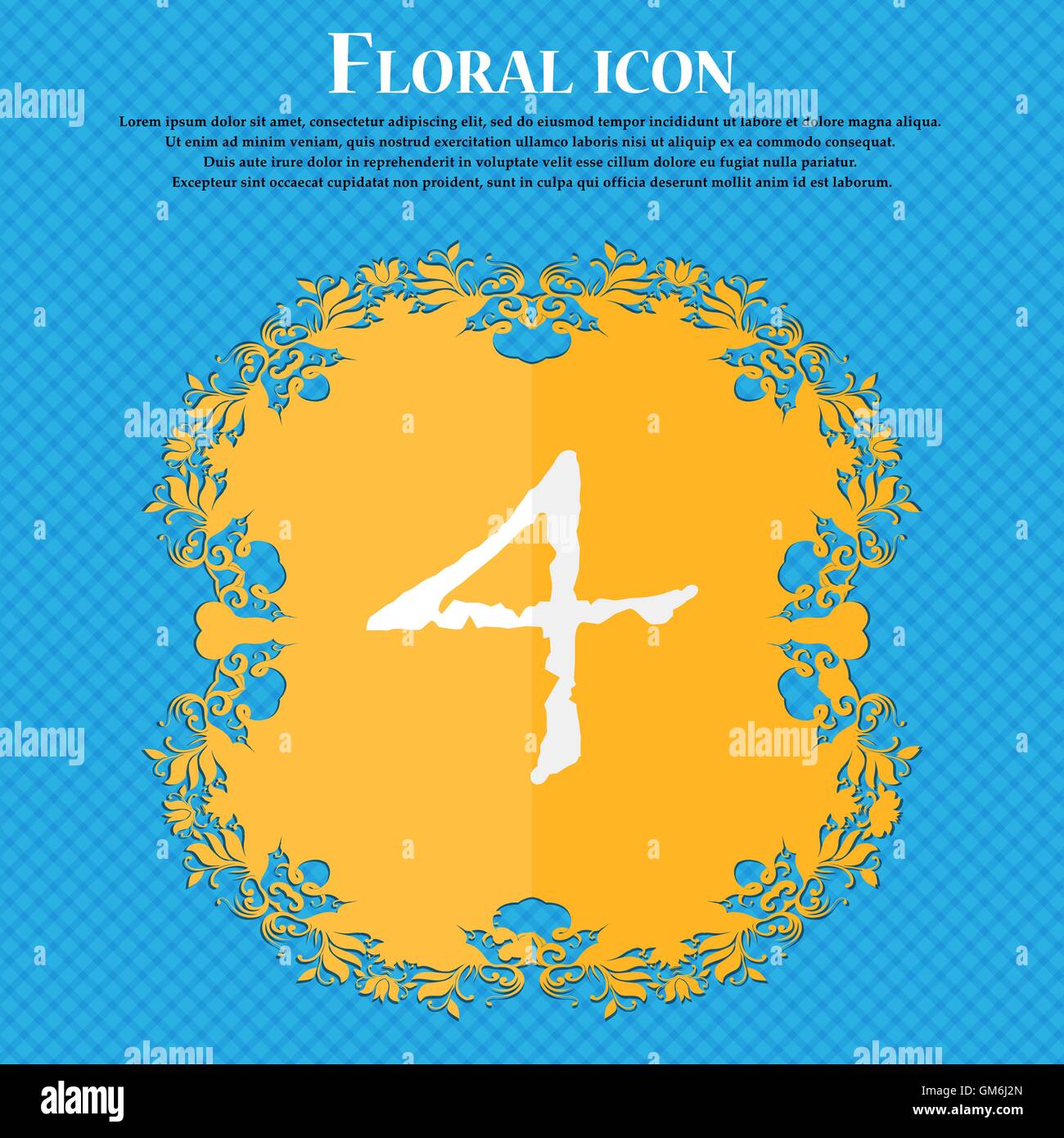 number four icon sign. Floral flat design on a blue abstract background ...