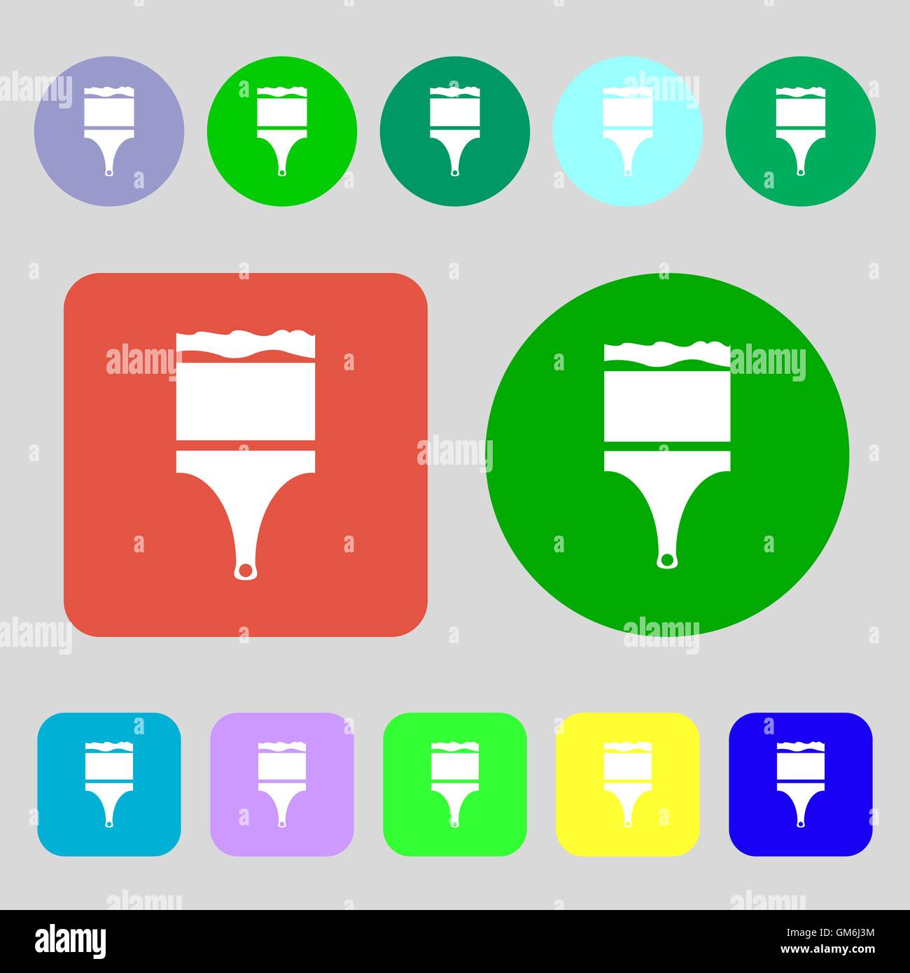 Paint brush sign icon. Artist symbol. 12 colored buttons. Flat design ...