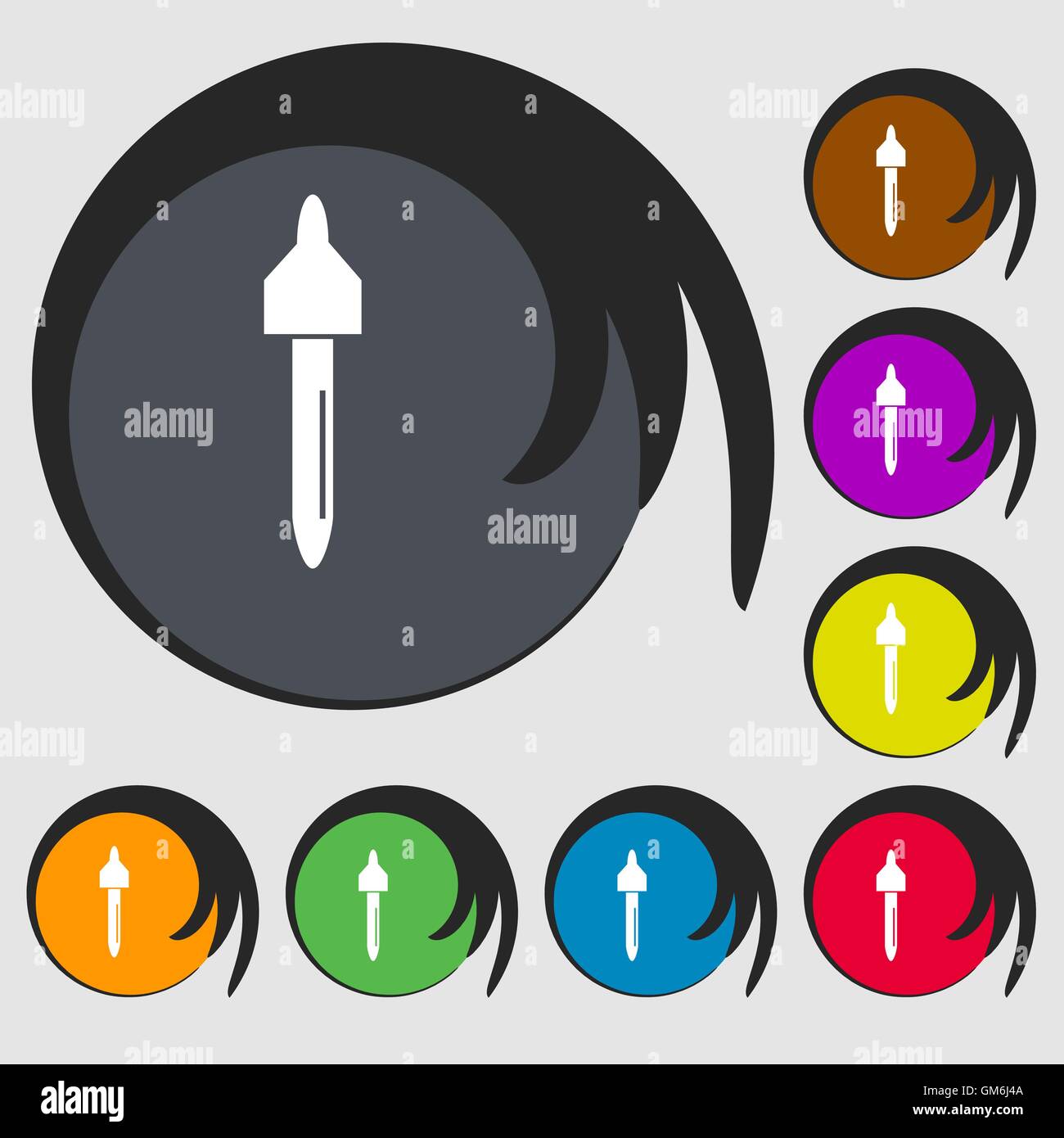 dropper sign icon. pipette symbol. Symbols on eight colored buttons ...