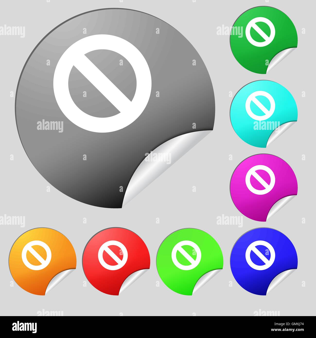 Stop sign icon. Prohibition symbol. No sign. Set of eight multi colored ...