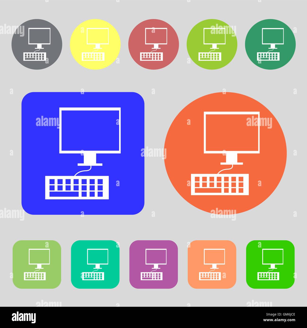 Computer monitor and keyboard Icon. 12 colored buttons. Flat design ...