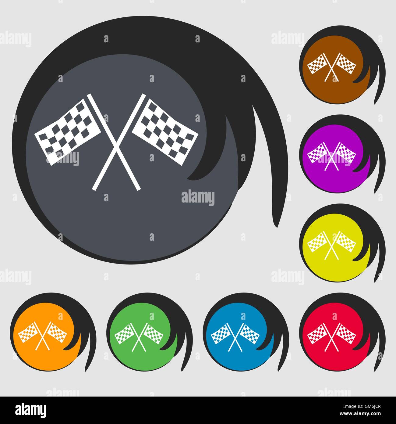 Race Flag Finish icon sign. Symbols on eight colored buttons. Vector ...